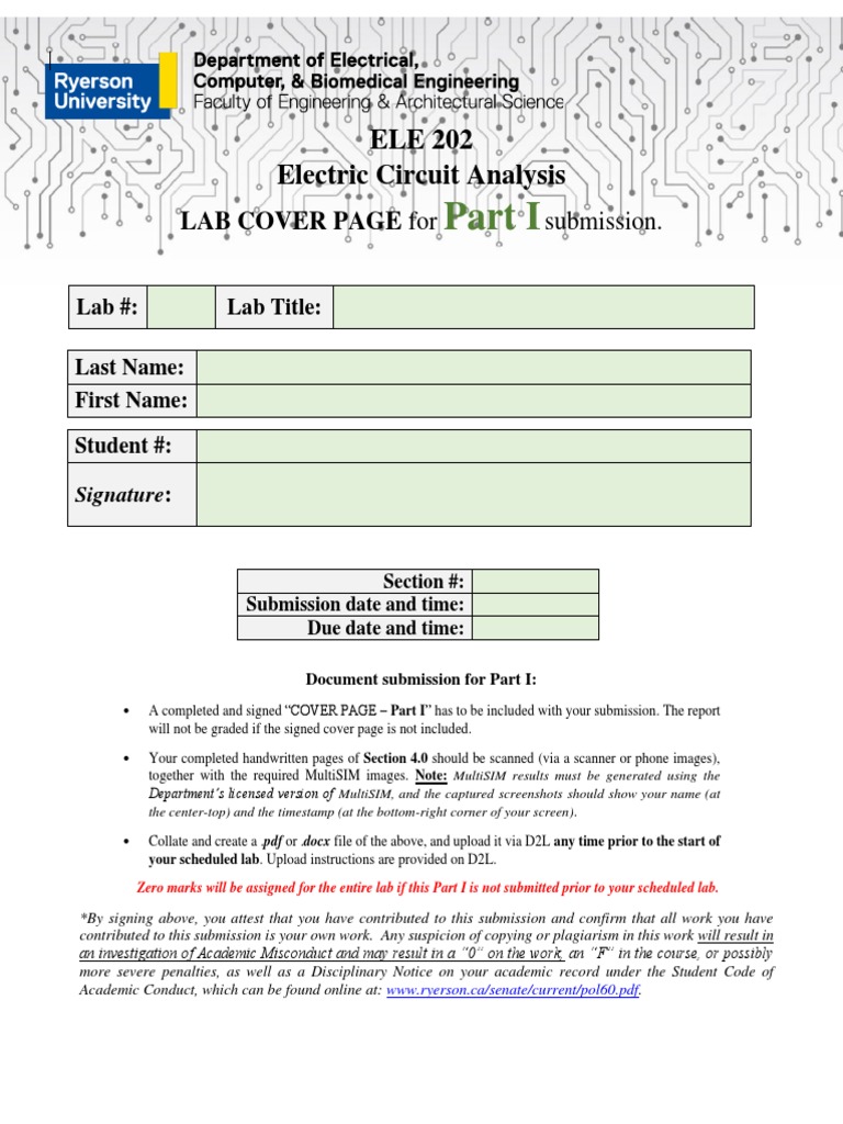 ELE202 - Lab Cover Page - PART I (Pre-Lab) | PDF | Technology & Engineering