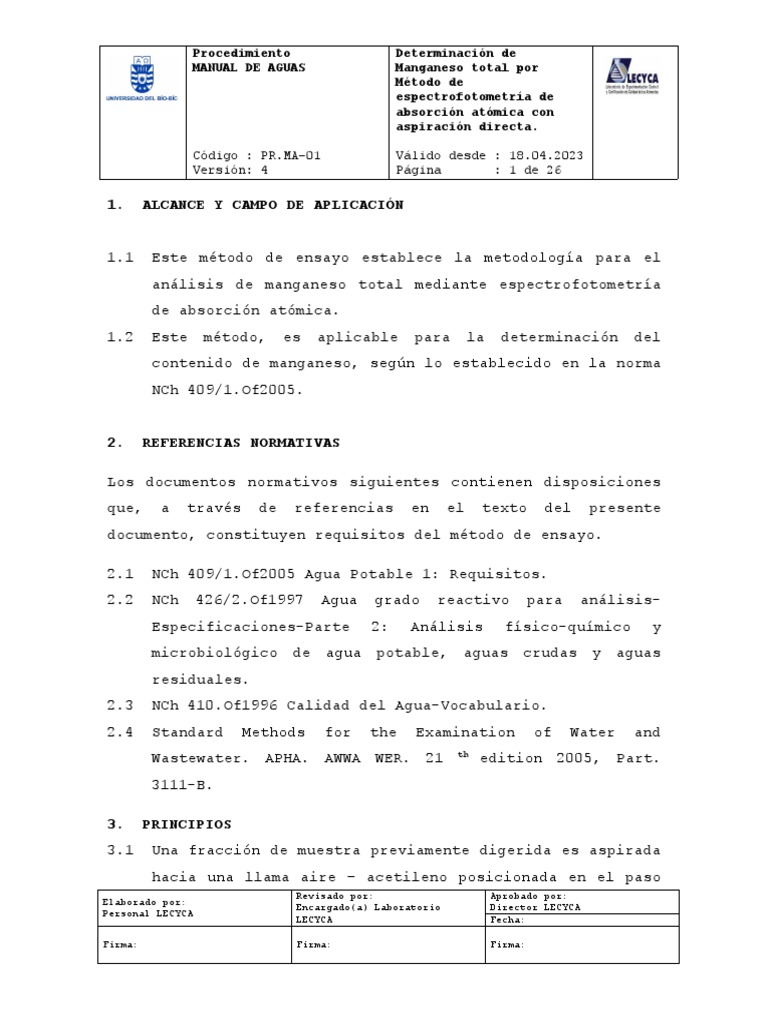 PR - MA-01 V1 Del 30.11.15 | PDF | Manganeso | Calibración