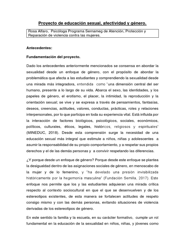 Proyecto de Educación Sexual CCSS-1 | Descargar gratis PDF | Educación sexual | Sexualidad