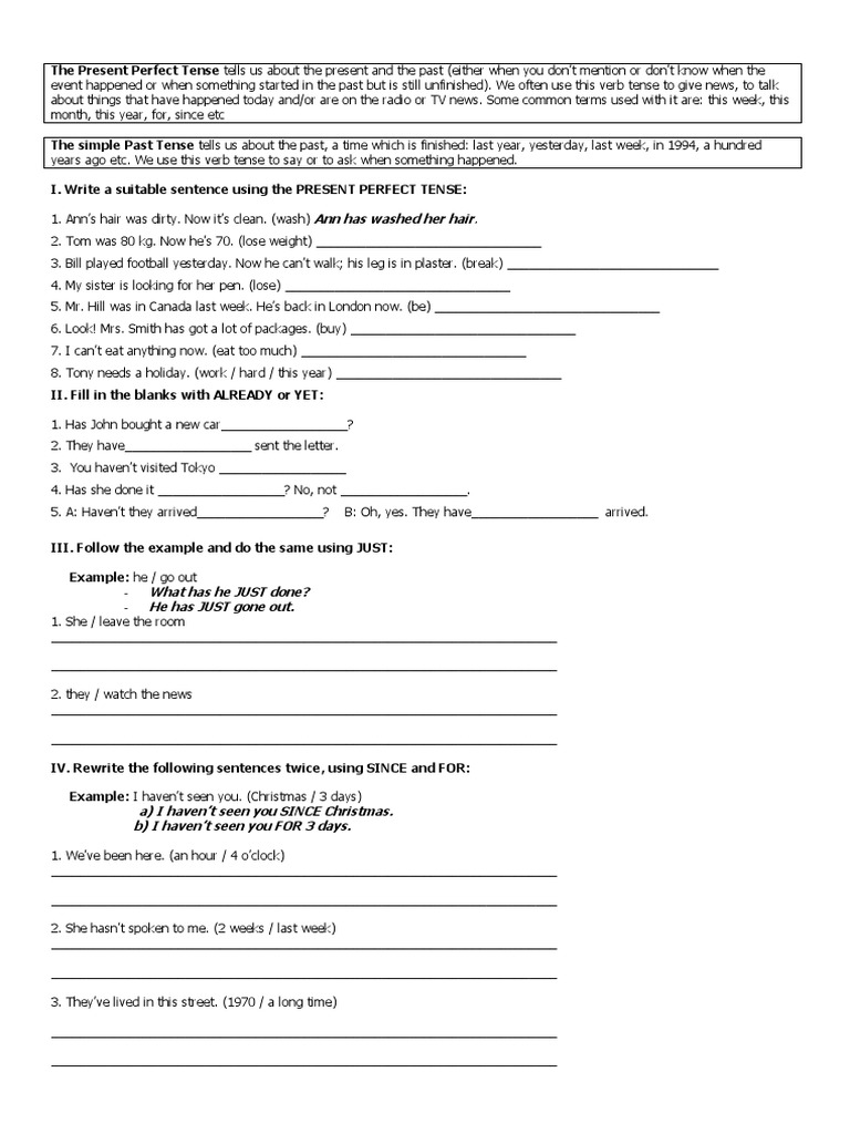 Present Perfect Tense Exercises | PDF | Language Mechanics | Grammar
