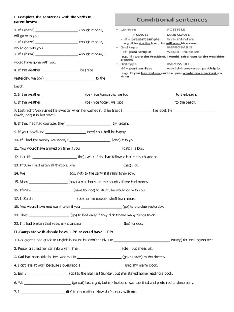 Conditional Sentences and Verb Practice | PDF