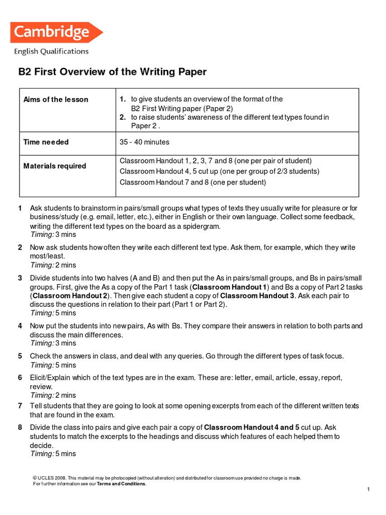 Cambridge English b2 First Writing Overview | PDF | Essays | Word