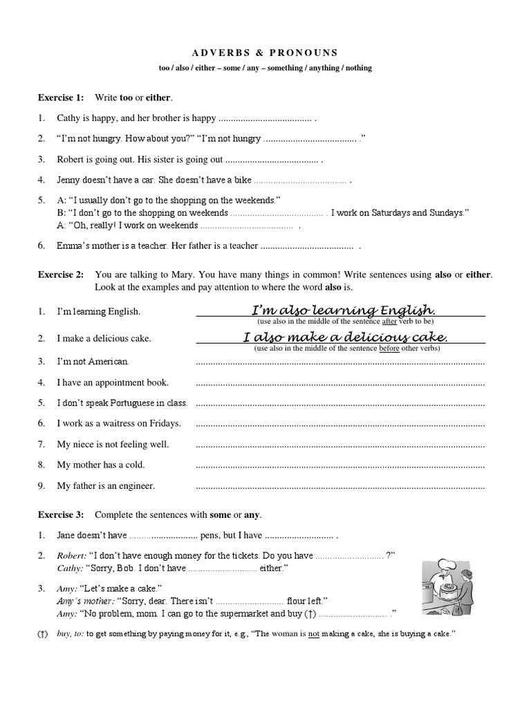 Exercises - Adverbs and Pronouns - Level 1 | PDF | English Language | Verb