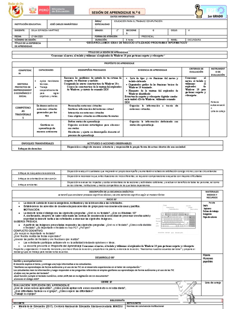 SESION N°6-1ro-EPT | PDF | Aprendizaje | Windows 10