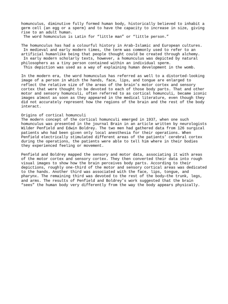 Homunculus | PDF | Organ (Anatomy) | Cognition