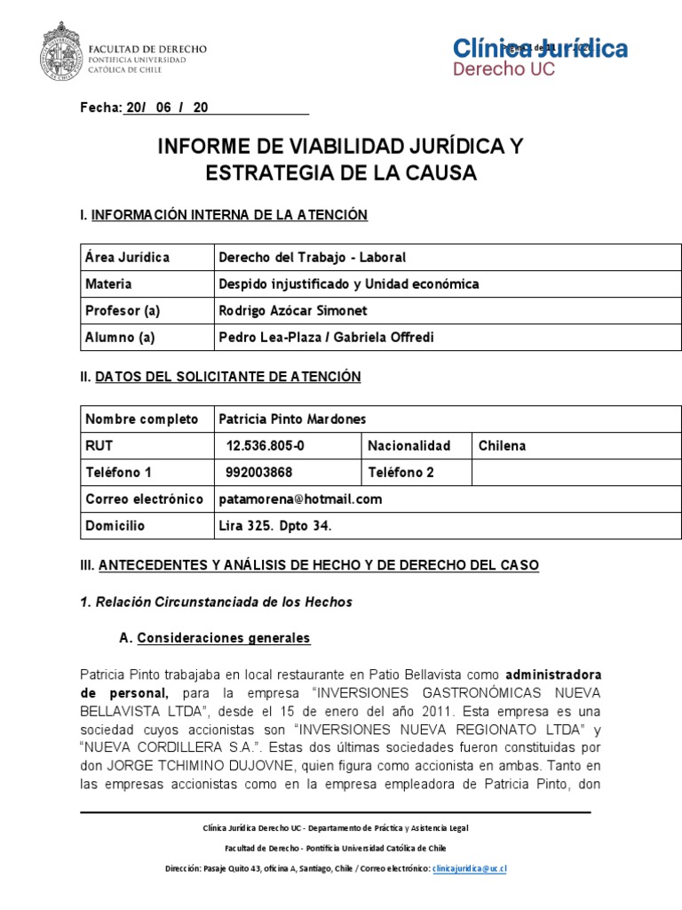 Informe De Viabilidad Final Pdf Derecho Laboral Chile