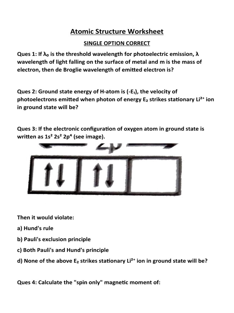 Atomic Structure Worksheet Pdf Atomic Orbital Emission Spectrum