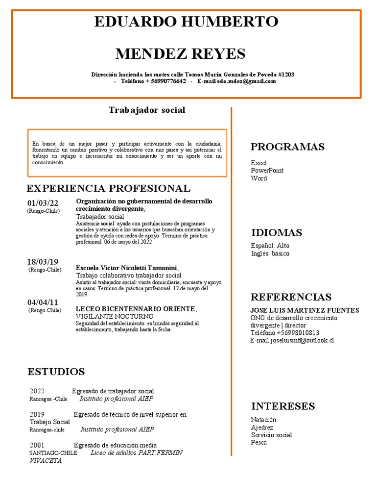 CV Eduardo | PDF | Trabajo Social