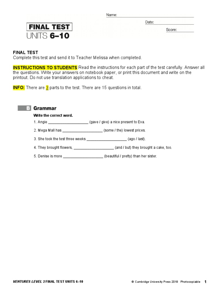 Final Test - Units 6-10 Review | PDF