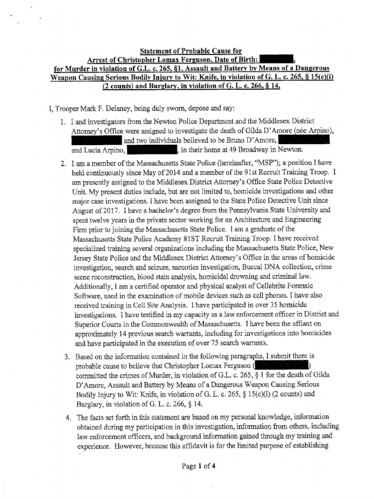 Christopher Ferguson Redacted Probable Cause Statement | PDF