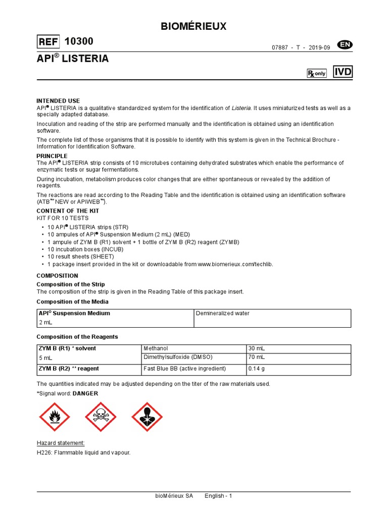 Inserto API de Listeria, en Ingles | PDF | Infection