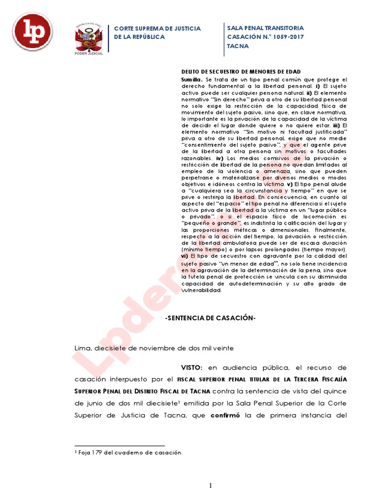 Casacion-1059-2017-Tacna | PDF | Derecho penal | Castigos