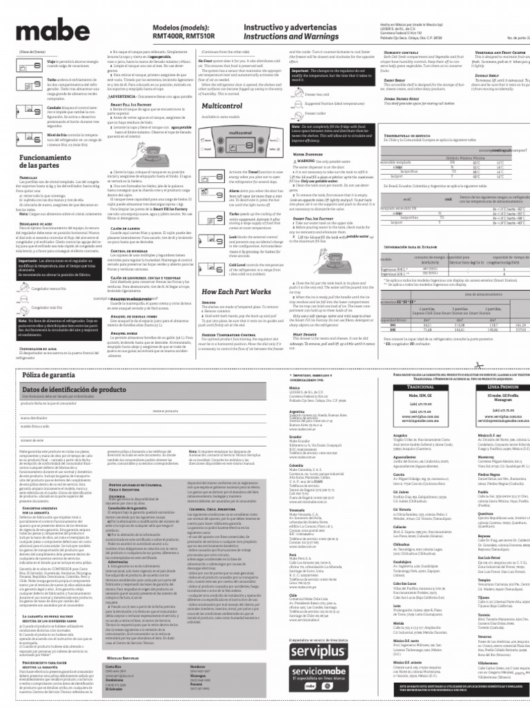 Instructivo y Advertencias - Mabe RMT510RXMRX0 Manual | PDF