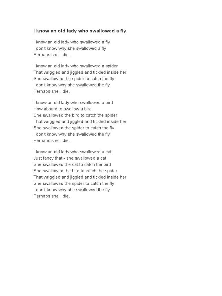 Old Lady Who Swallowed a Fly Poem | PDF
