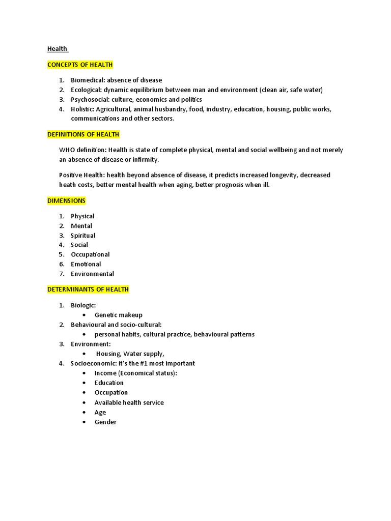 Concept of Health and Disease (Handout) | PDF | Health Sciences ...