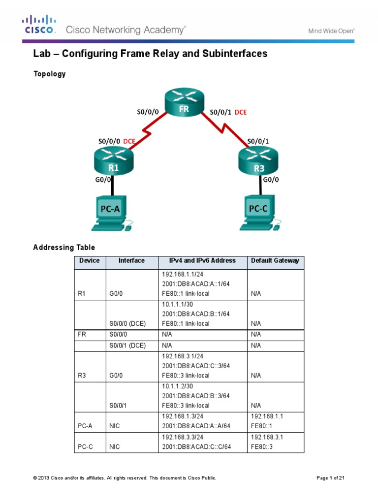 4.2.2.7 Lab - Configuring Frame Relay and Subinterfaces PDF | PDF | Router (Computing) | Ip Address
