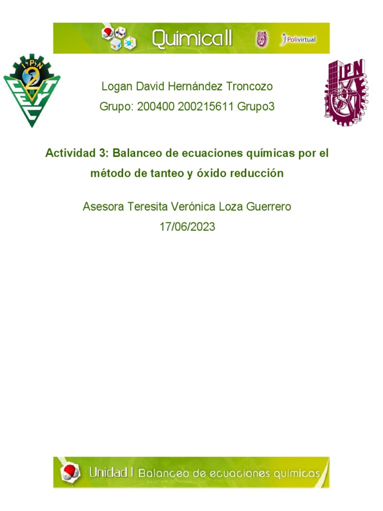 Balanceo de Ecuaciones Químicas | PDF | Redox | Ingeniería de Procesos ...