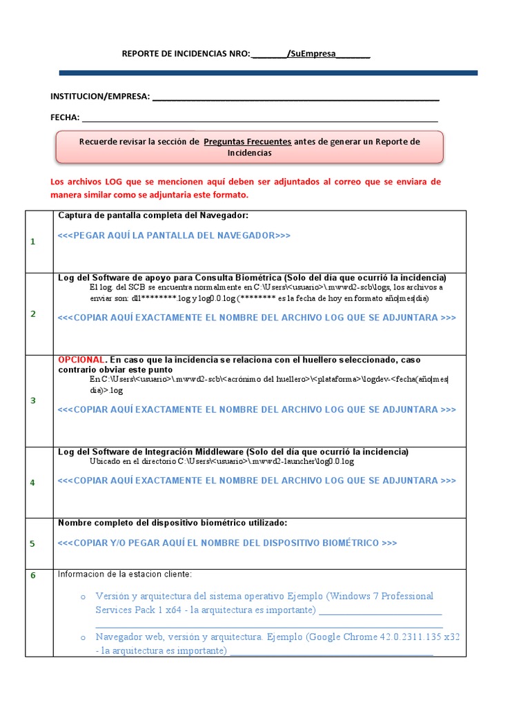 Formato de Reporte de Incidencias | PDF | Microsoft Windows ...