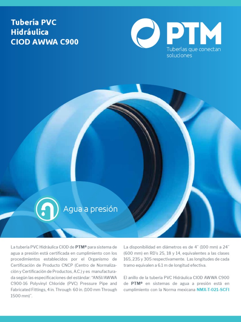 12 Tuberia PVC Hidraulica CIOD AWWA C900 - Certificada | PDF | Tubería ...