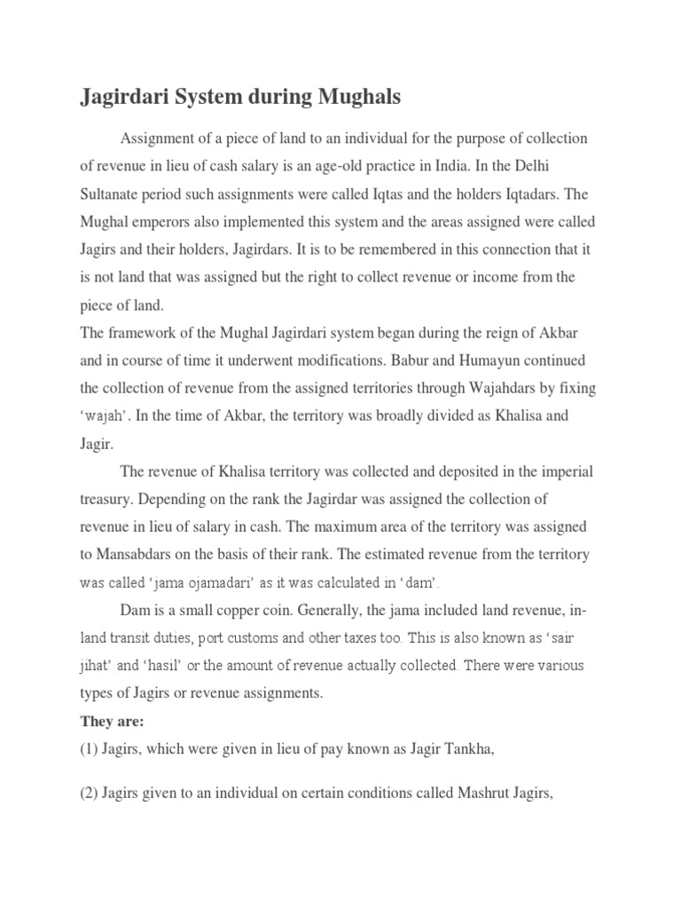 Jagirdari System During Mughals | PDF | Mughal Empire