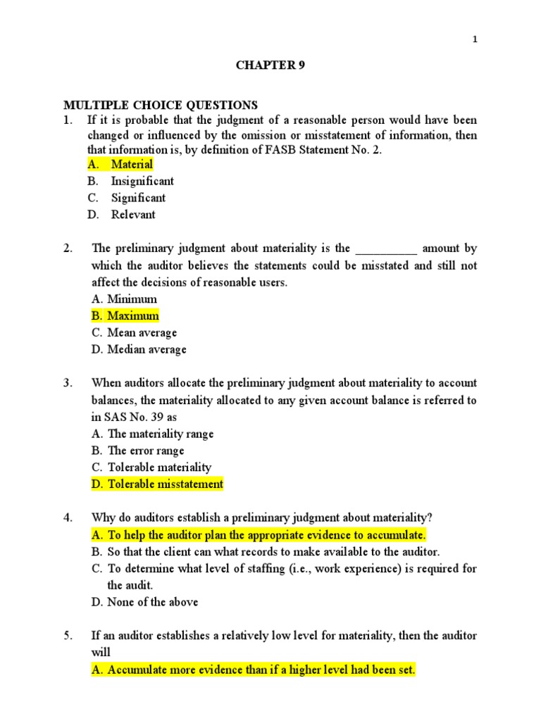 CHAP 9. Materiality and Risk | PDF | Audit | Financial Audit