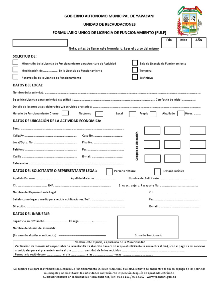 Formulario para Licencias de Funcionamiento | PDF