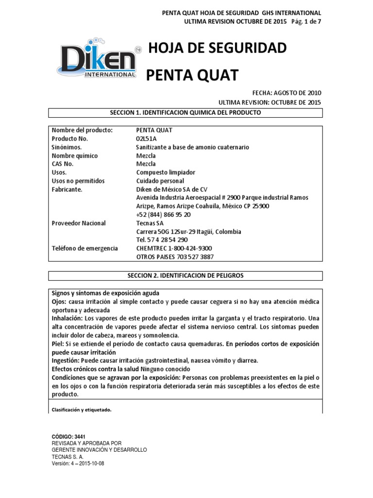 3441 PENTA QUAT HDS (v-4) | PDF | Agua | Combustión