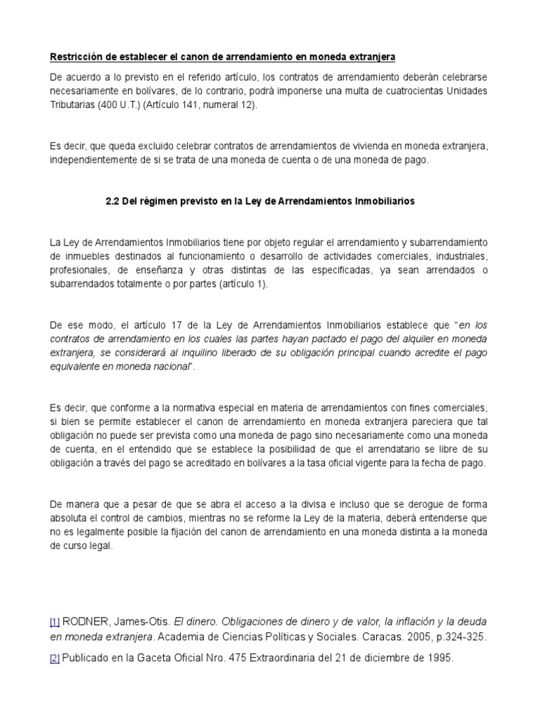 Restricción Canon de Arrendamiento | PDF | Pagos | Moneda