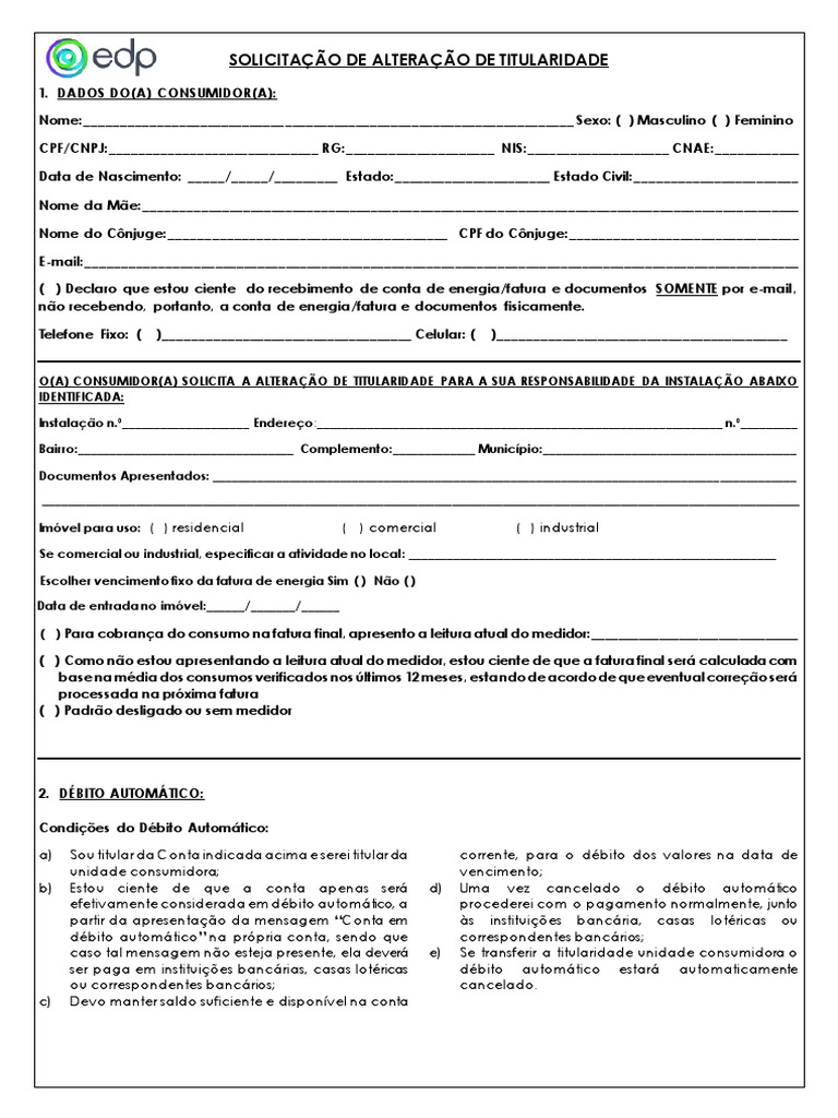 Termo De Alteração De Titularidade Atualizado 2022 Pdf