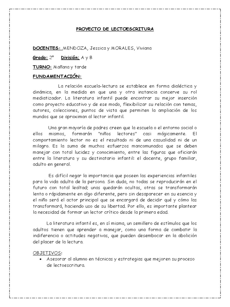 Proyecto de Lectoescritura | PDF | Literatura infantil
