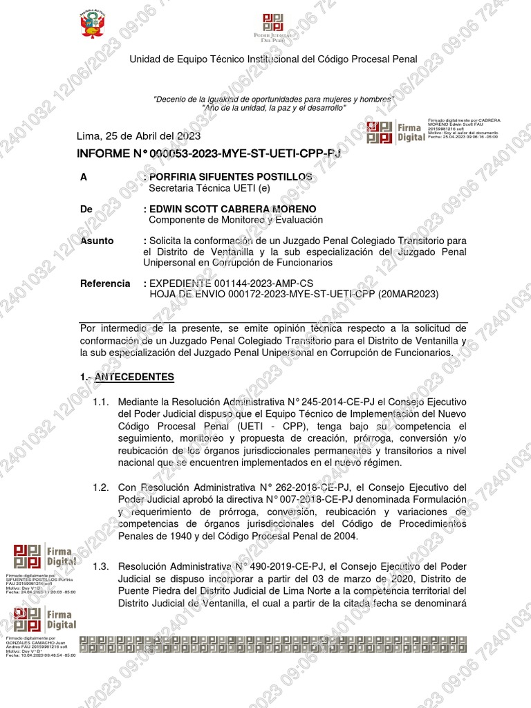 Informe 000053 2023 Mye ST Ueti CPP | PDF | Judicaturas | Ley constitucional