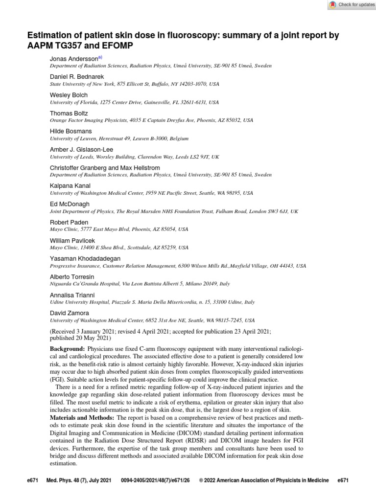 Medical Physics - 2021 - Andersson - Estimation of Patient Skin Dose in ...
