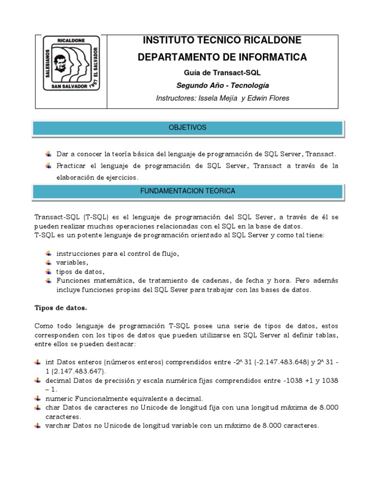Guia de Transact SQL | PDF | Servidor SQL de Microsoft | Tabla (base de datos)