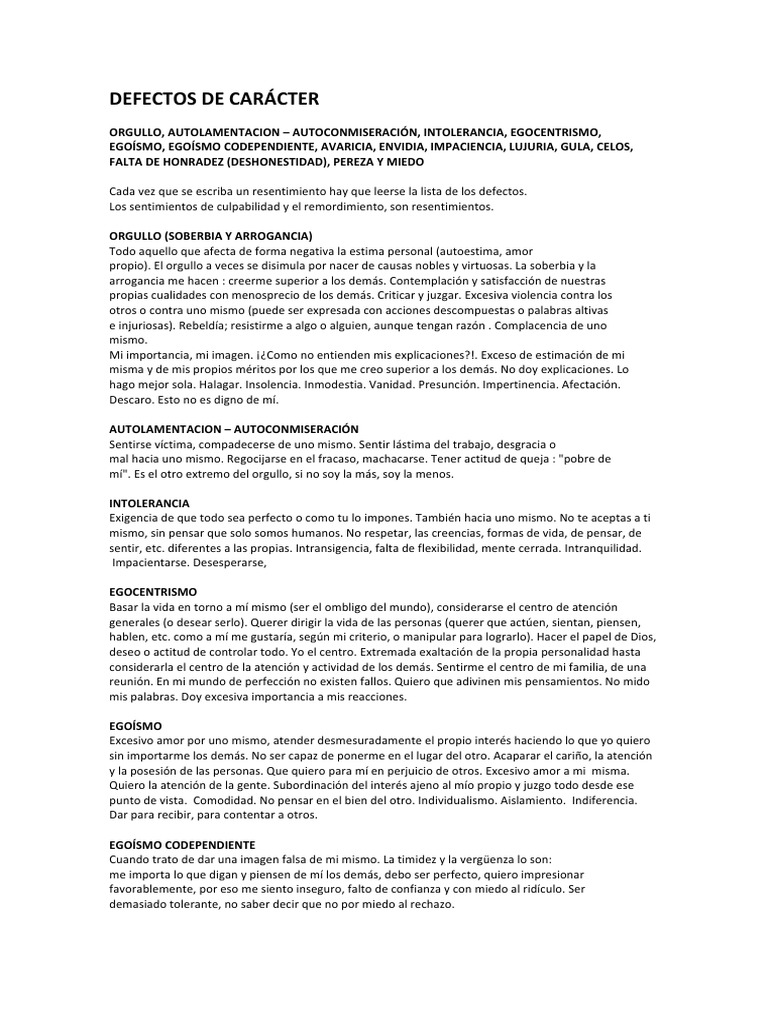 Defectos de Carácter2 | PDF | Amor | Conceptos psicologicos