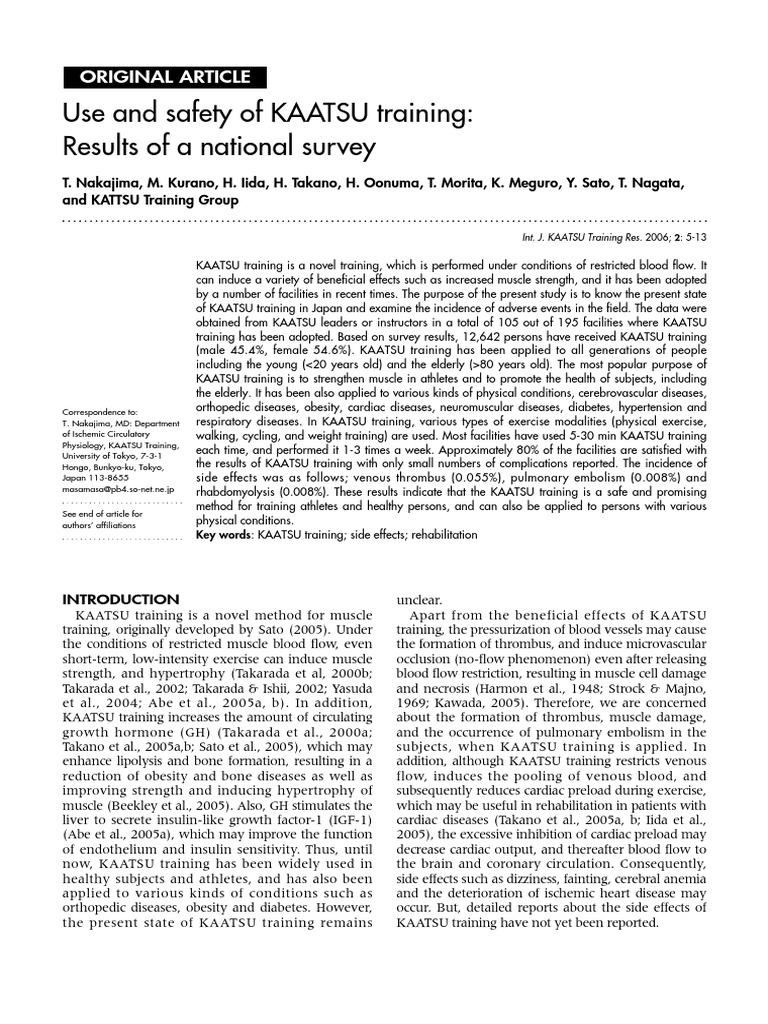 Use and Safety of KAATSU - Results of A National Survey in Japan | PDF ...