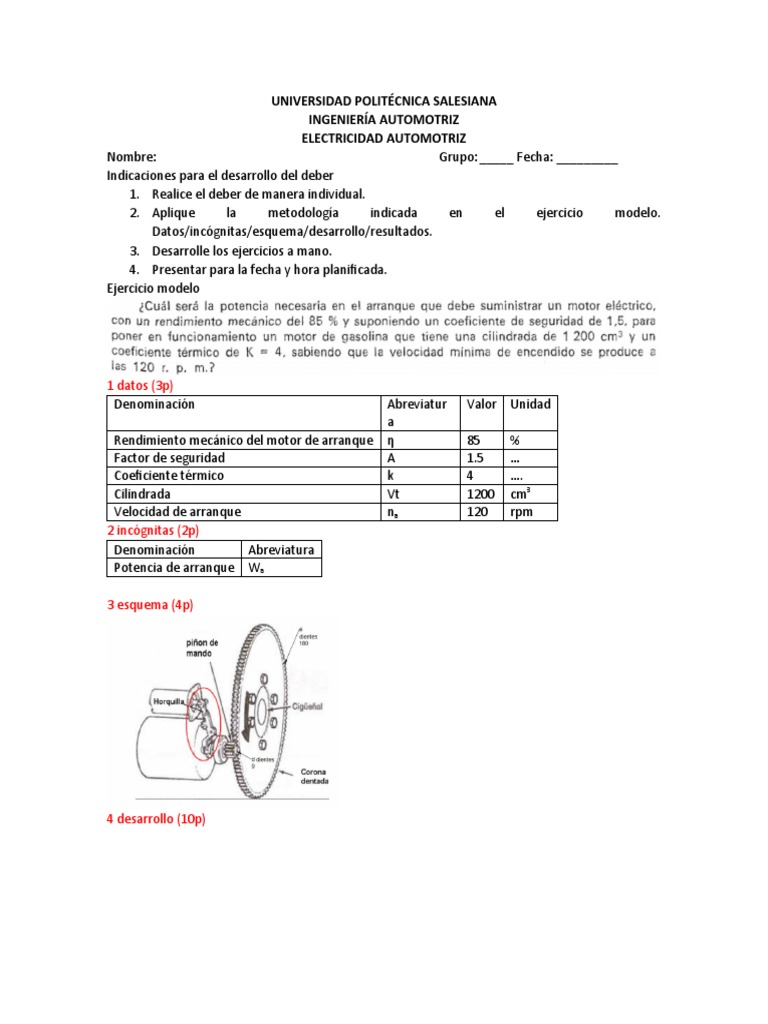 Ejercicios Motor de Arranque | PDF | Vehículos terrestres | Tecnología de vehículos