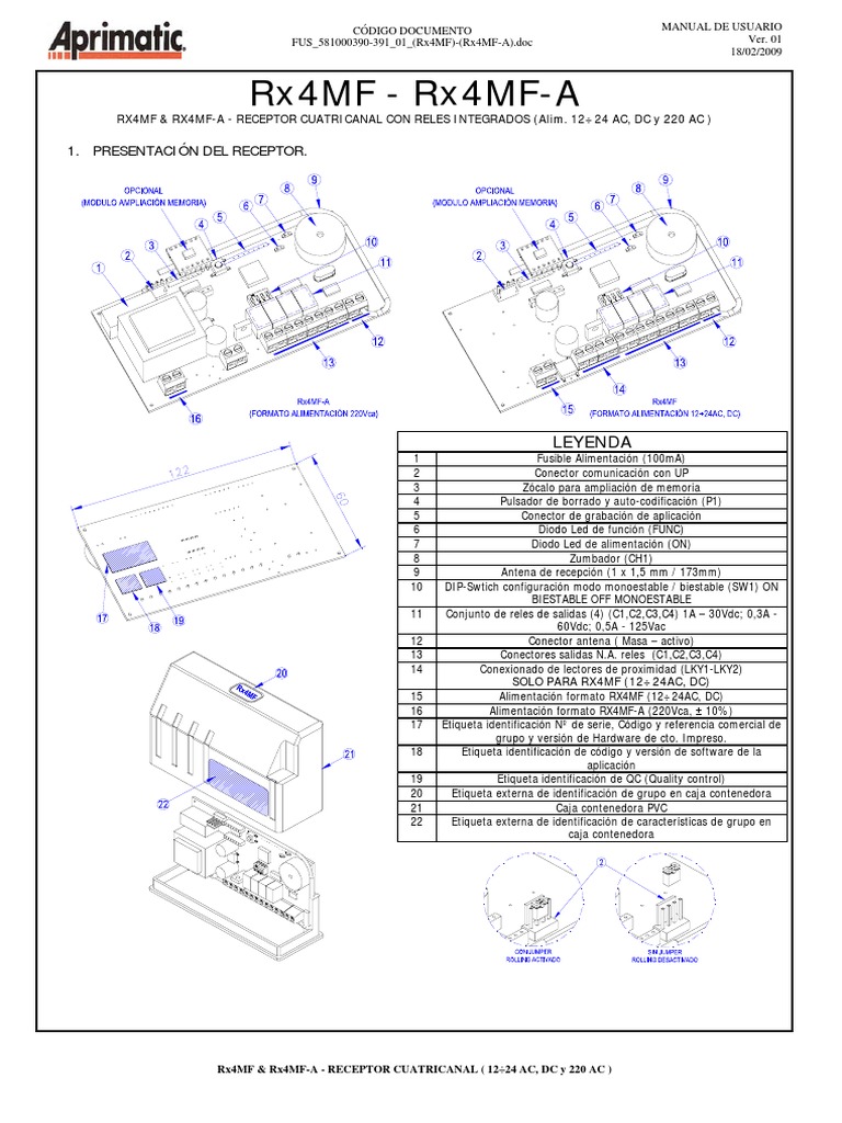 Manual Receptor Aprimatic Rx4MF/Rx4MF-A | PDF | Relé | Antena (Radio)