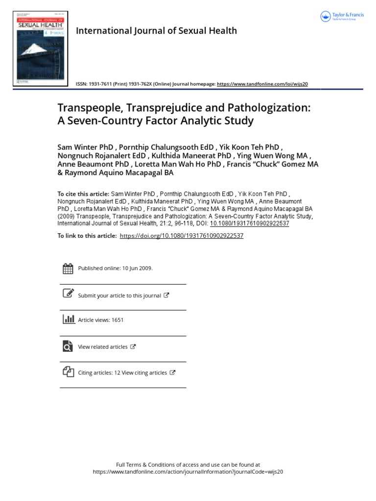 Transpeople Transprejudice and Pathologization A Seven Country Factor ...