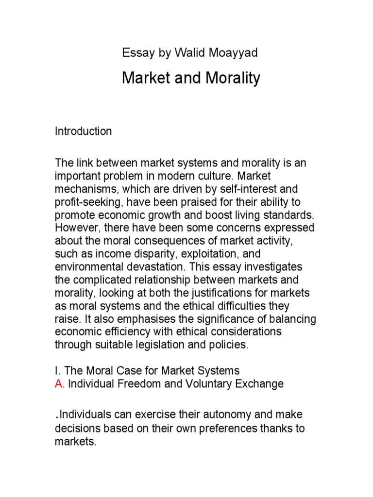 Essay - Market and Morality | PDF | Market (Economics) | Economic ...