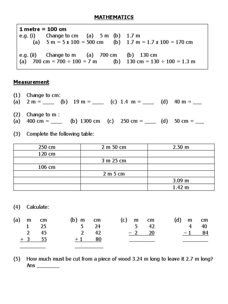 Measurement Conversion Exercises | PDF
