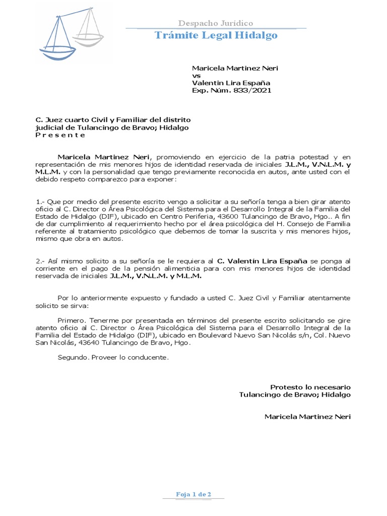 Escrito Solicitando Oficios Para Terapia Psicologica | PDF