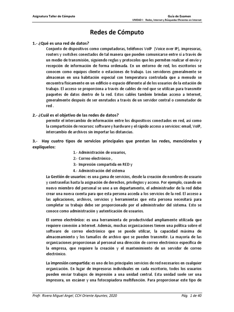 Guia de Examen Redes e Internet y Busquedas de Informacion | PDF | Red de computadoras ...