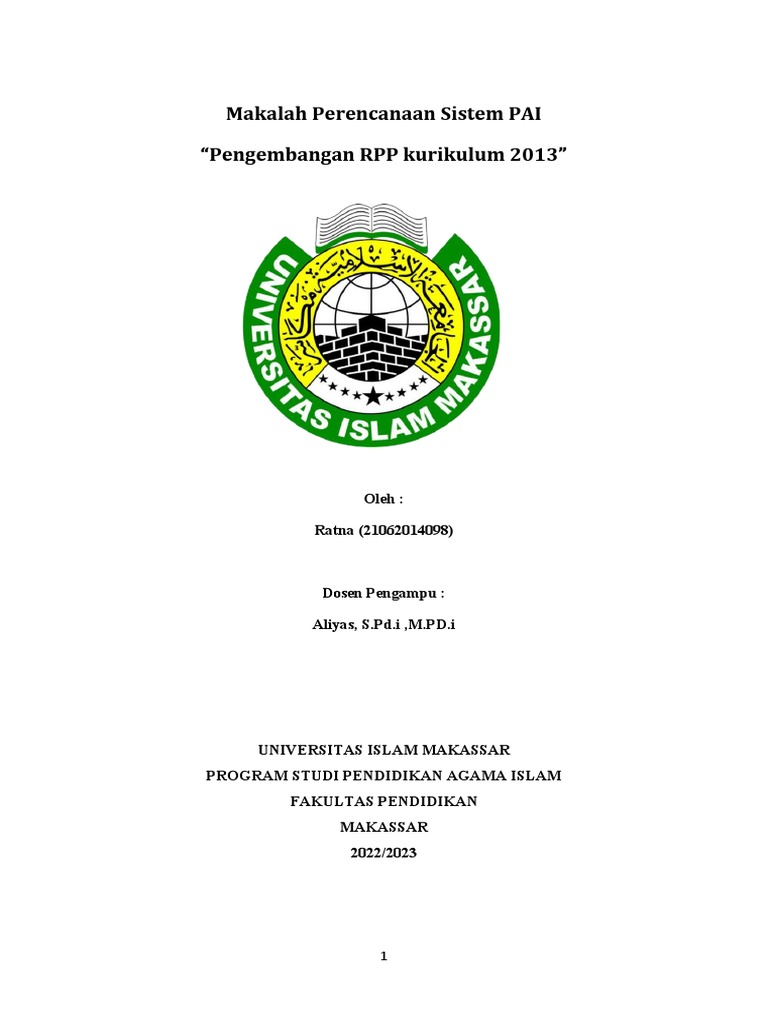 Makalah Pengembangan RPP k13 (Tugas Ratna) Semester 4 Matkul Perencanaan Pembelajaran | PDF ...