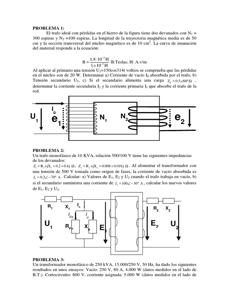 Enunciado Problemas Trafos | PDF | Transformador | Energia electrica