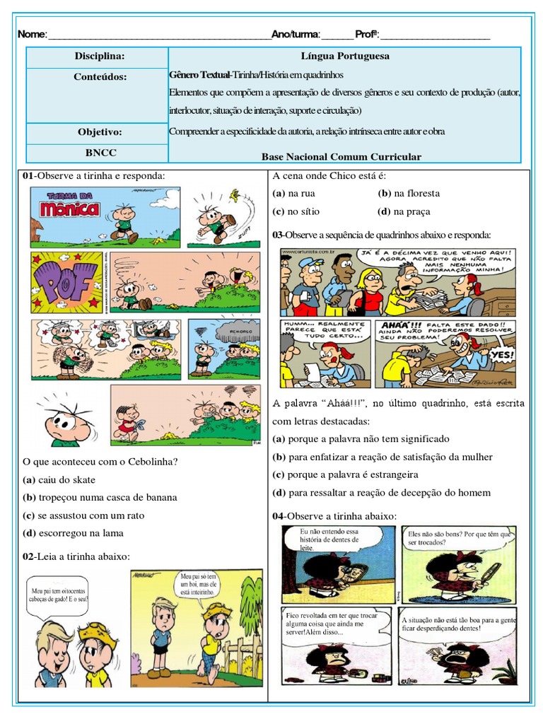 Gênero Textual - Tirinha e Histórias em Quadrinhos | PDF