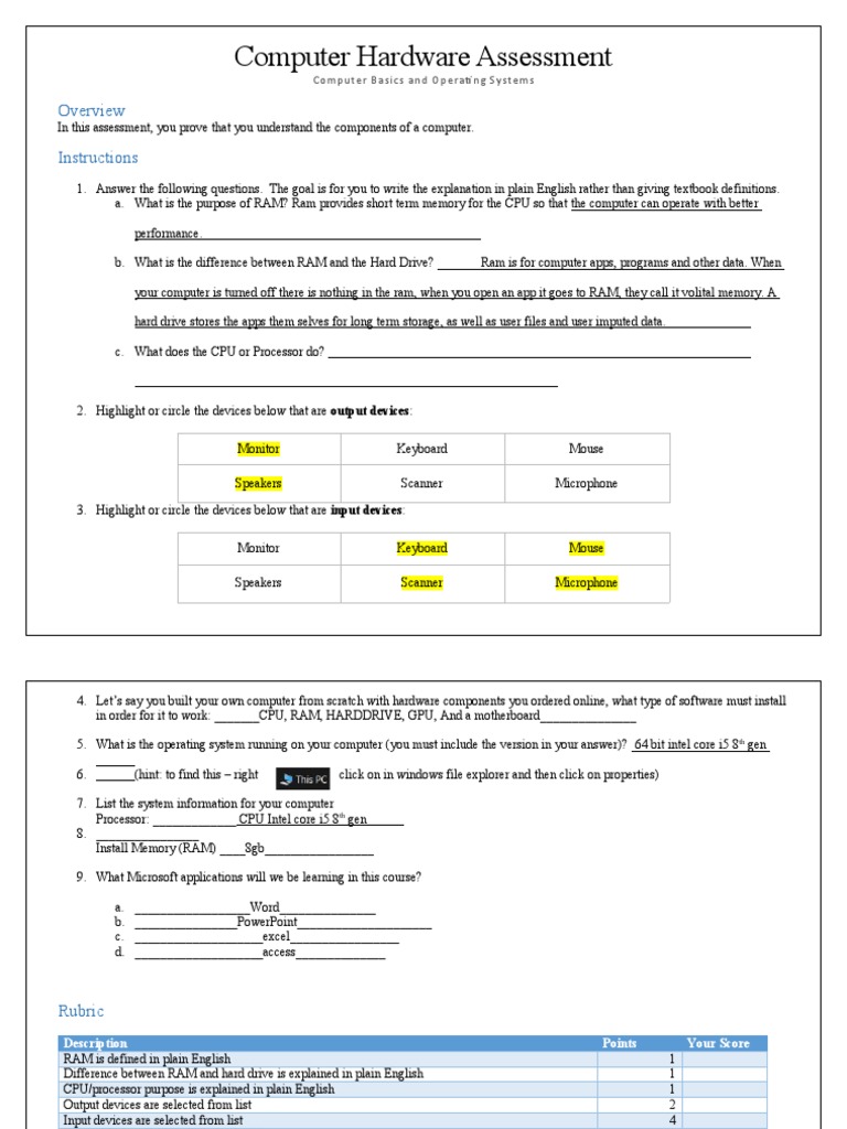 Computer-Hardware-Assessment 1 | PDF | Input/Output | Central Processing Unit