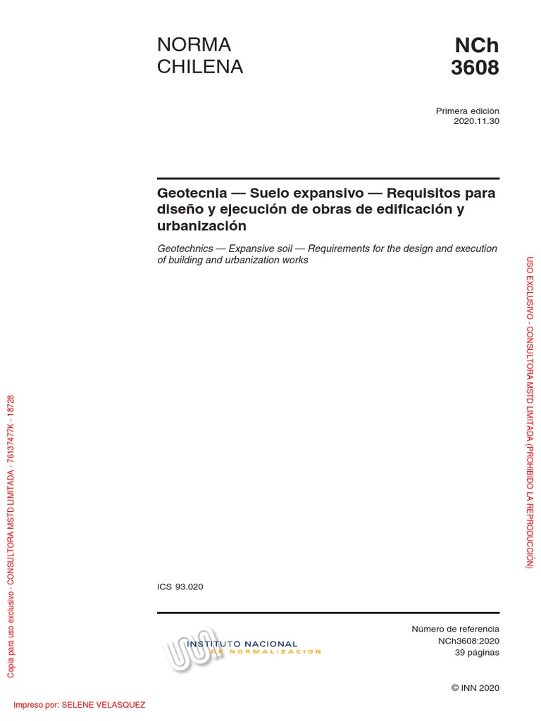 NCH 3608-2020 Norma SUELOS EXPANSIVOS | PDF | Mecánica de suelos | Plasticidad (Física)