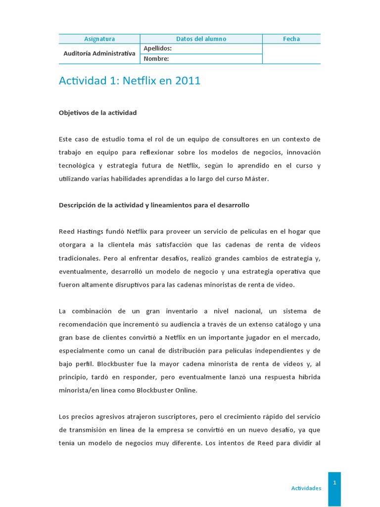 Act 1 - Netflix | PDF | Netflix | Cadena de valor