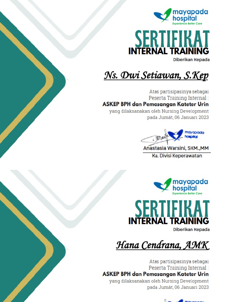 Sertifikat ASKEP BPH Dan Pemasangan Kateter Urin | PDF