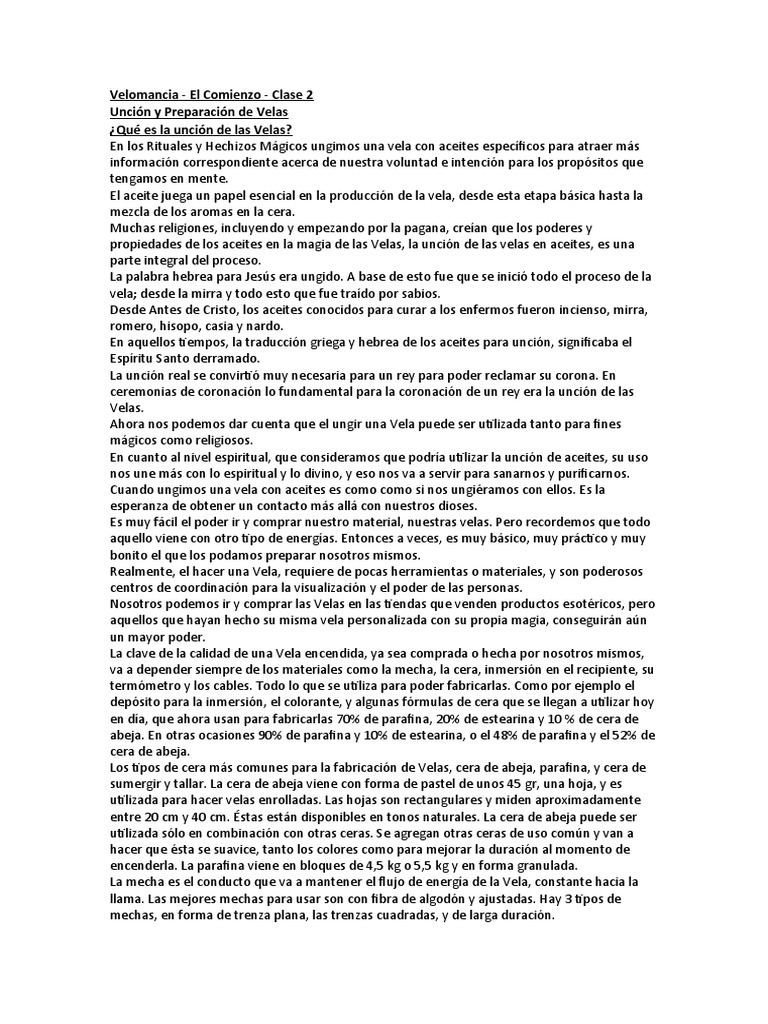 Unción y Preparación de Velas en Velomancia | PDF | La unción | Vela